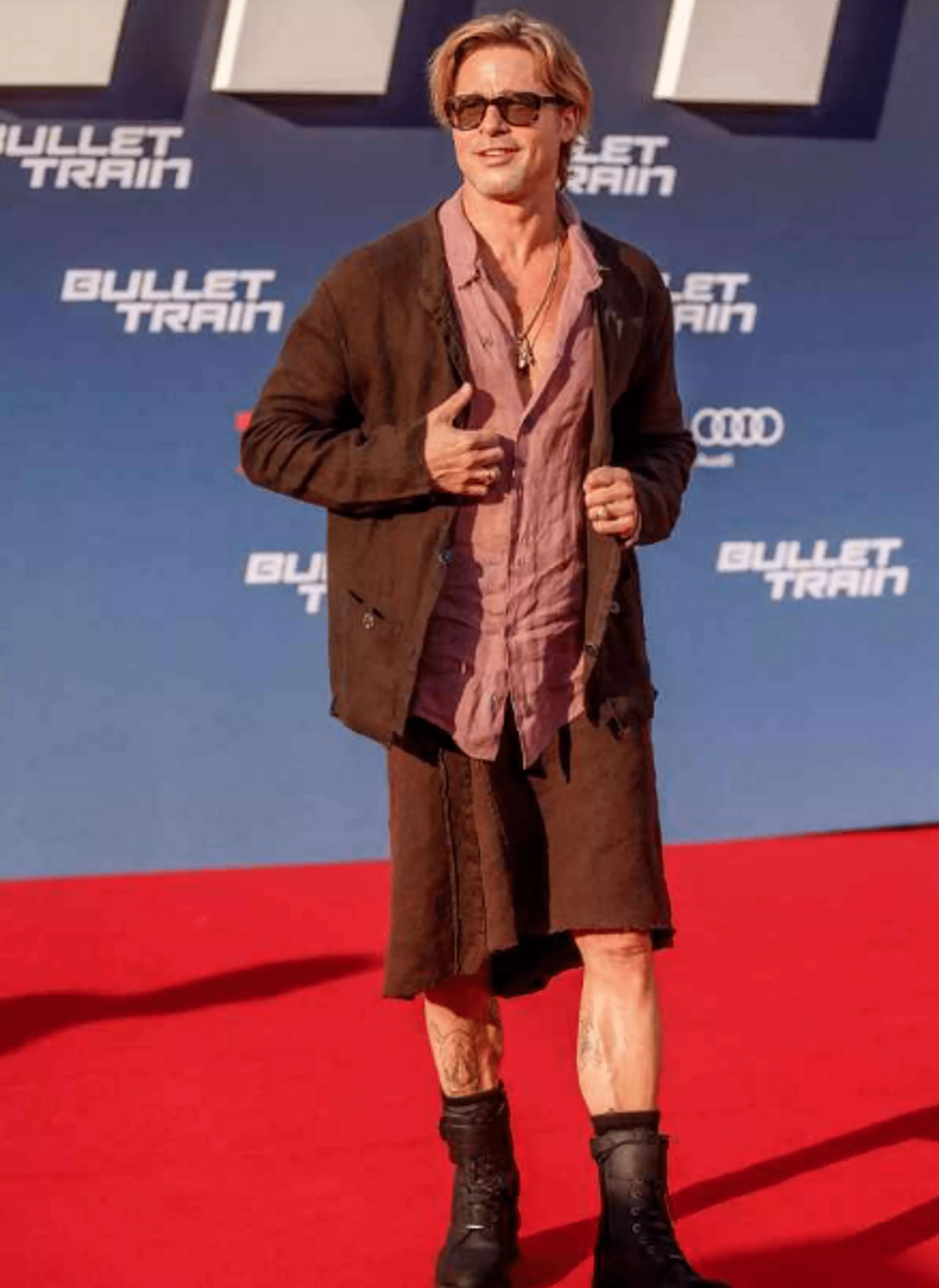 PaThe Bullet Train Movie Premiere, Brad Pitt Akapfeka Skirt Yerineni