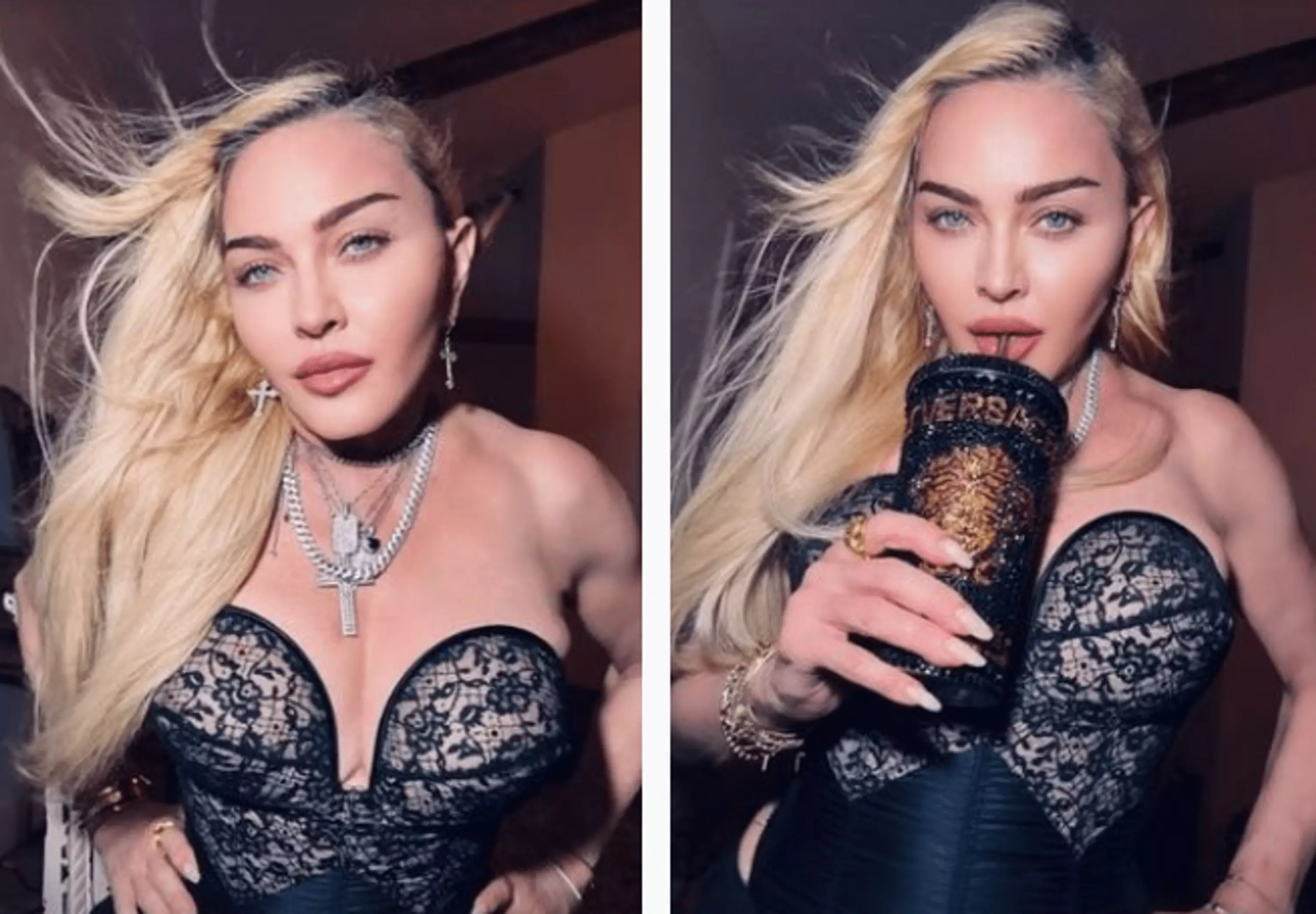 Na fotografía, Madonna leva un corsé de encaixe negro