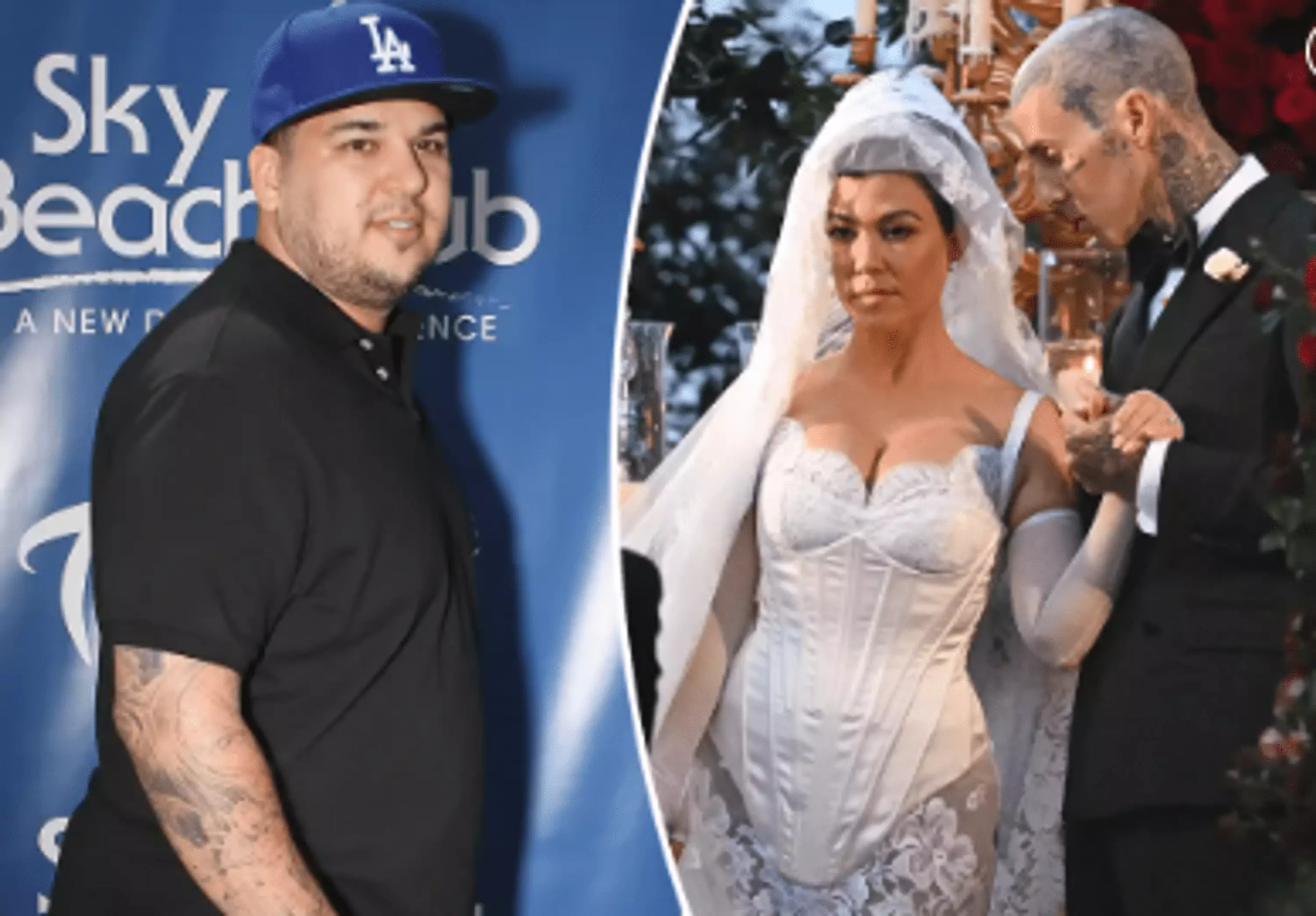 Cén fáth ar chaill Rob Kardashian pósadh a dheirfiúr Kourtney agus Travis Barker san Iodáil?