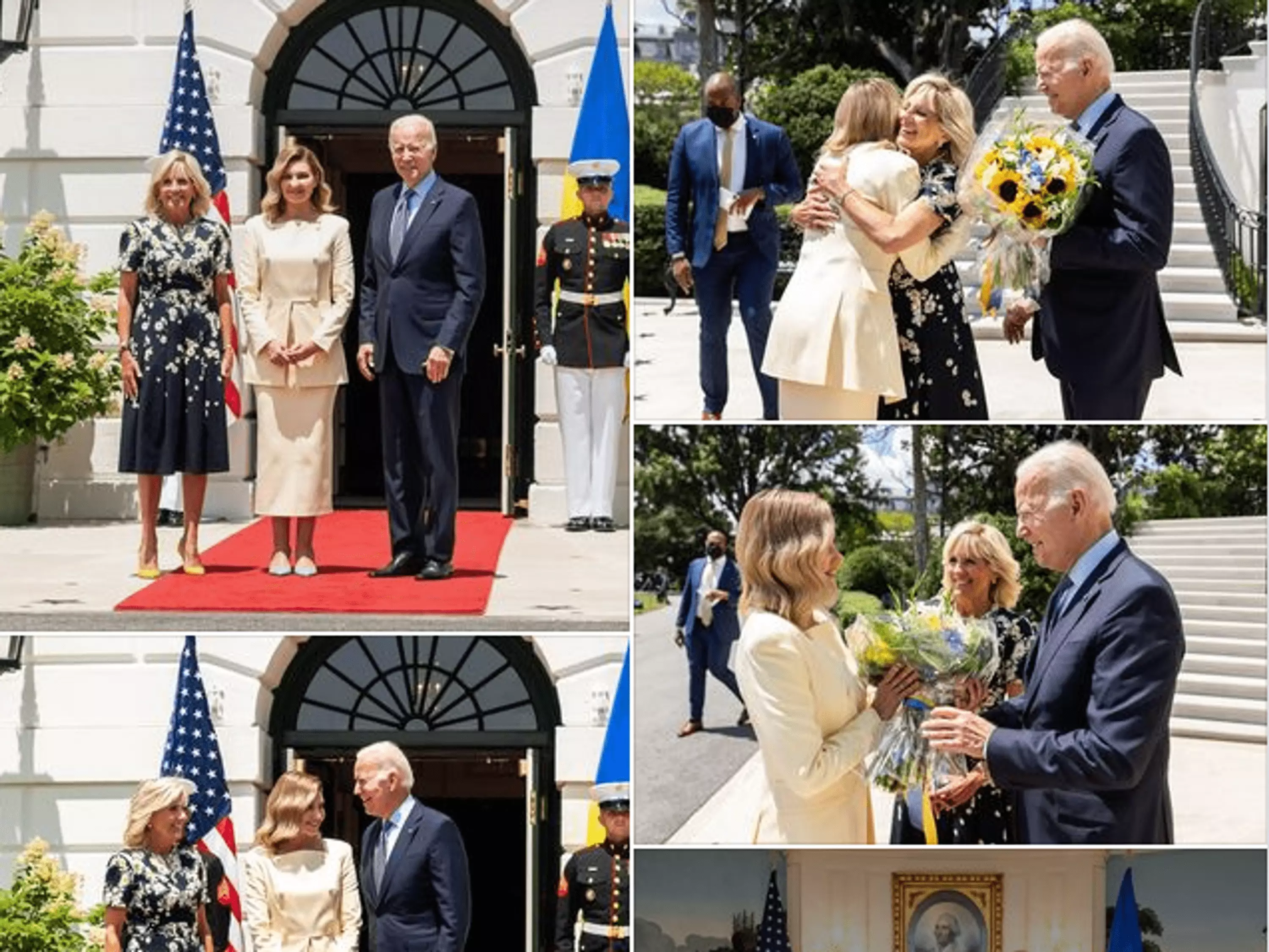 Když jí prezident dává „symbolickou“ slunečnicovou kytici, Olena Zelenská se v Bílém domě setkává s Jill Biden